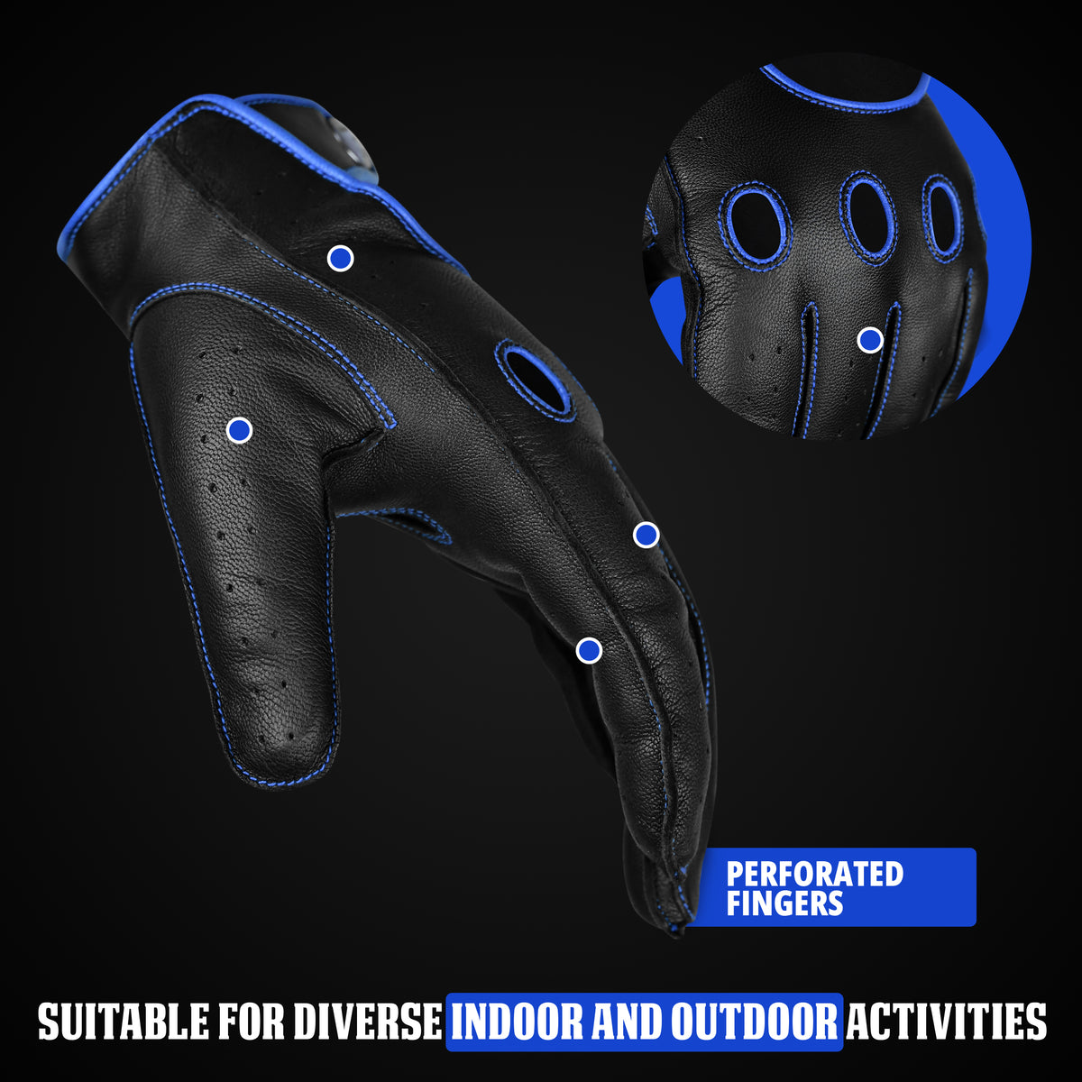 Leather Dark Knight Gloves | Full Finger Design | Blue